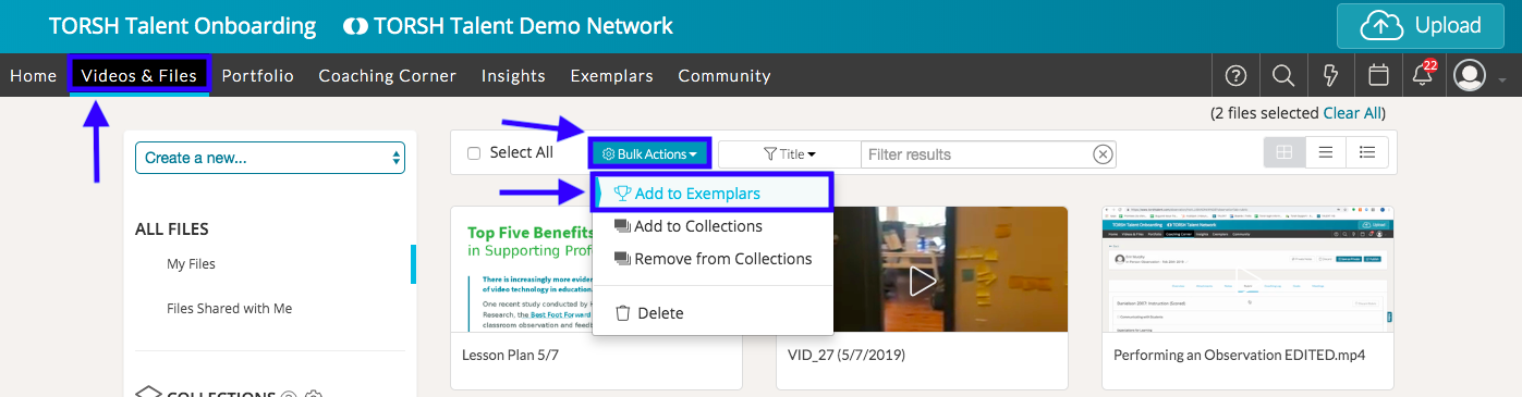 How to bulk add videos and files to the Exemplar Library – TORSH Talent