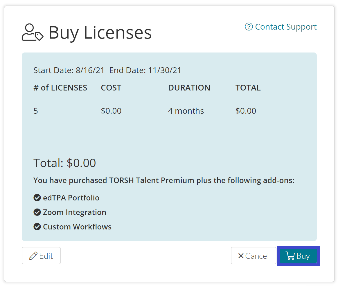How to purchase more licenses in your system (Admin) – TORSH Talent