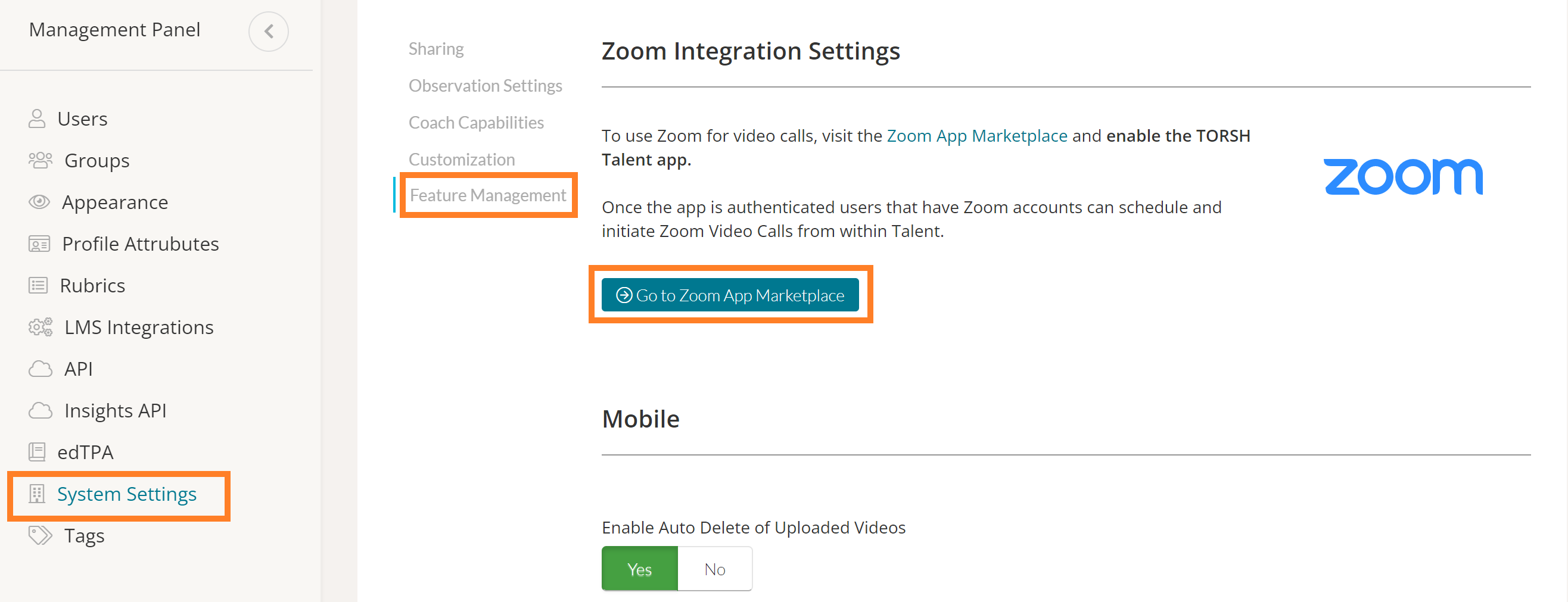 How to enable Zoom integration on Talent (Admin) – TORSH Talent
